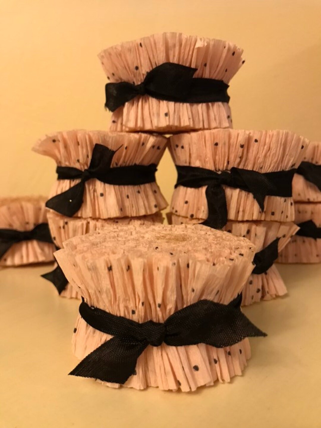 Free Shipping Handmade Crepe Paper Ruffles Baby Pink With Polka Dots ...