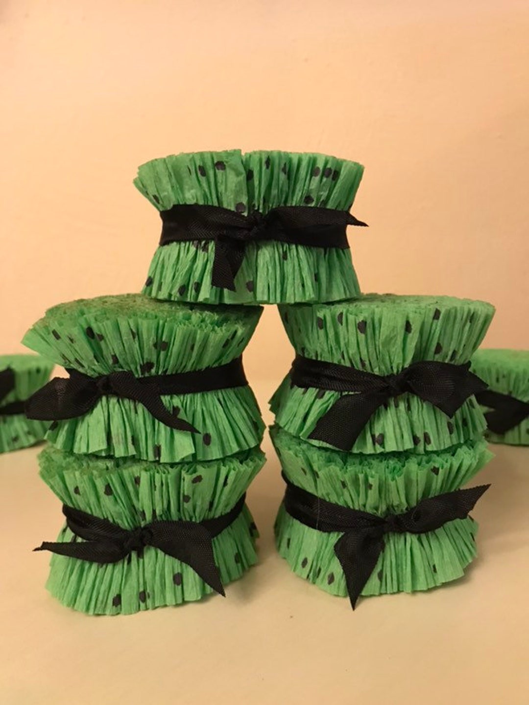 Free Shipping Handmade Crepe Paper Ruffles Green With Polka - Etsy
