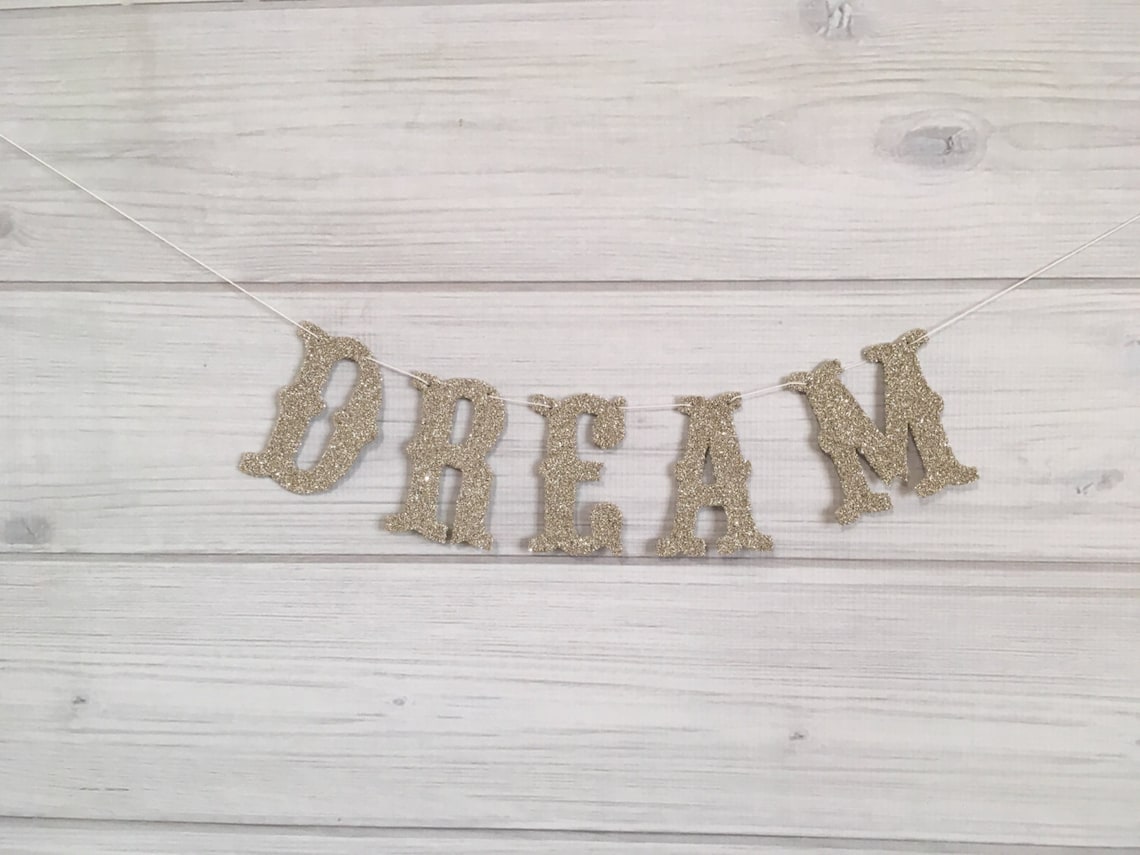 Free Shipping Dream Banner Garland Silver German Glass Glitter Shabby ...