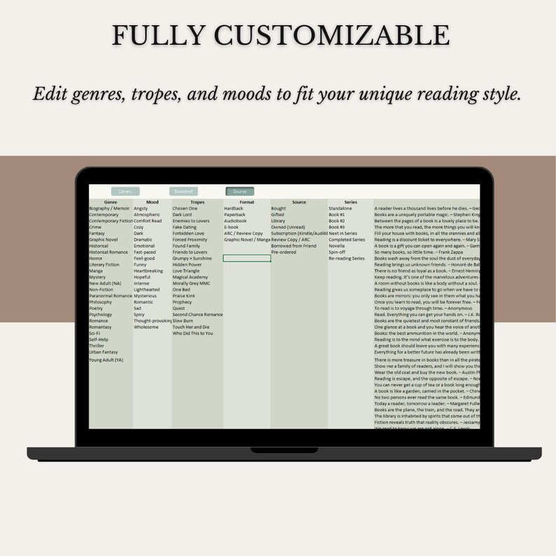 Reading Tracker Excel | Automated Book Journal | Digital Reading Log ...