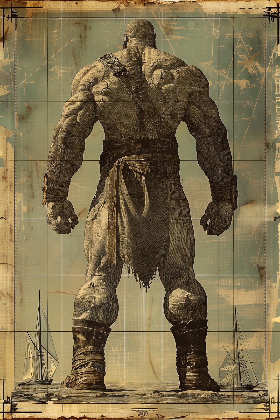 Giant Wall Art Mythical Colossus Vintage Engraving Illustration - Etsy