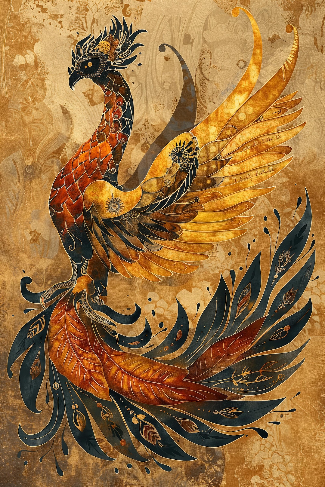 Phoenix Wall Art Mythical Fire Bird Vintage Illustration - Etsy
