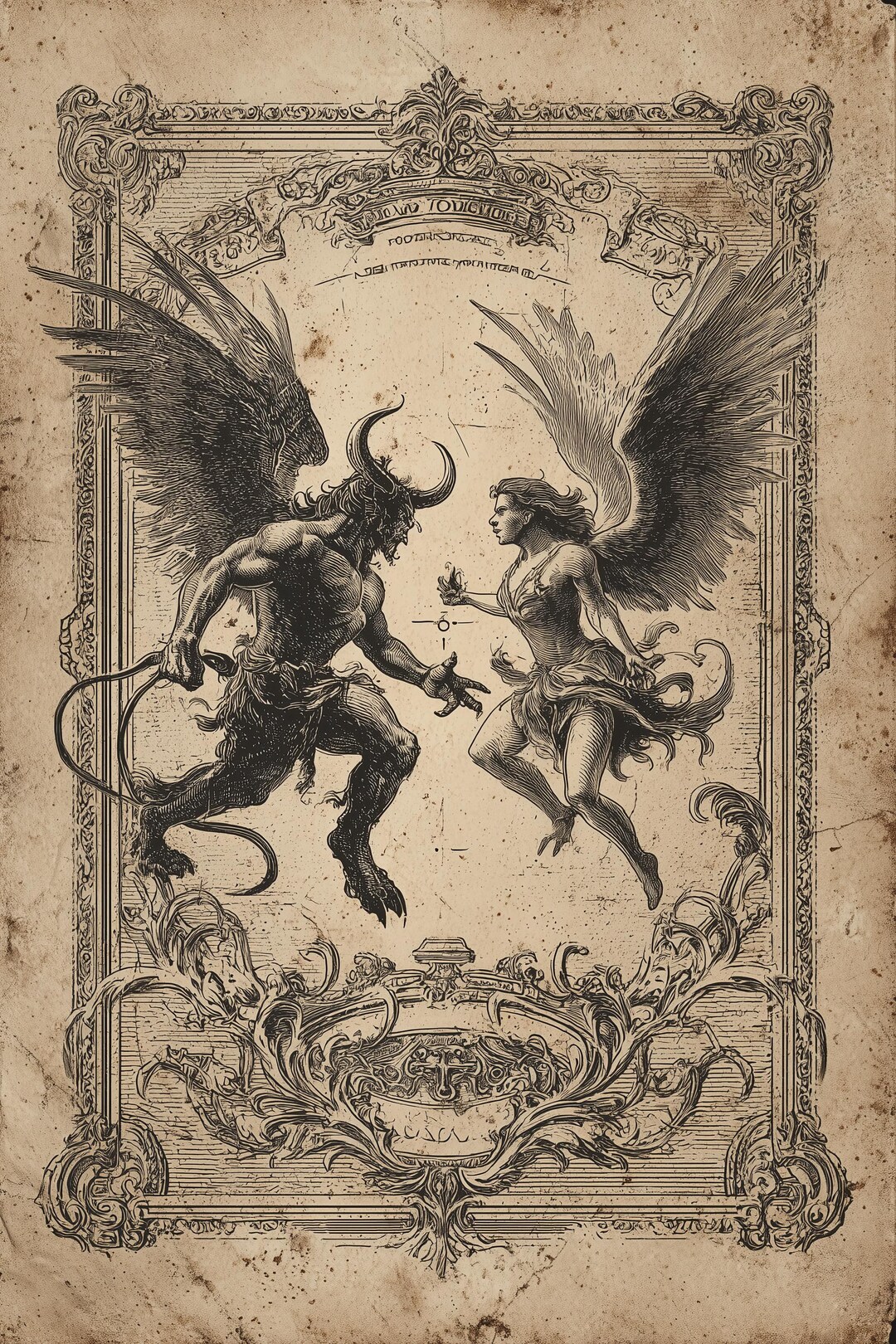 Demon King Vs Fallen Angel Wall Art Gothic Folklore Art - Etsy