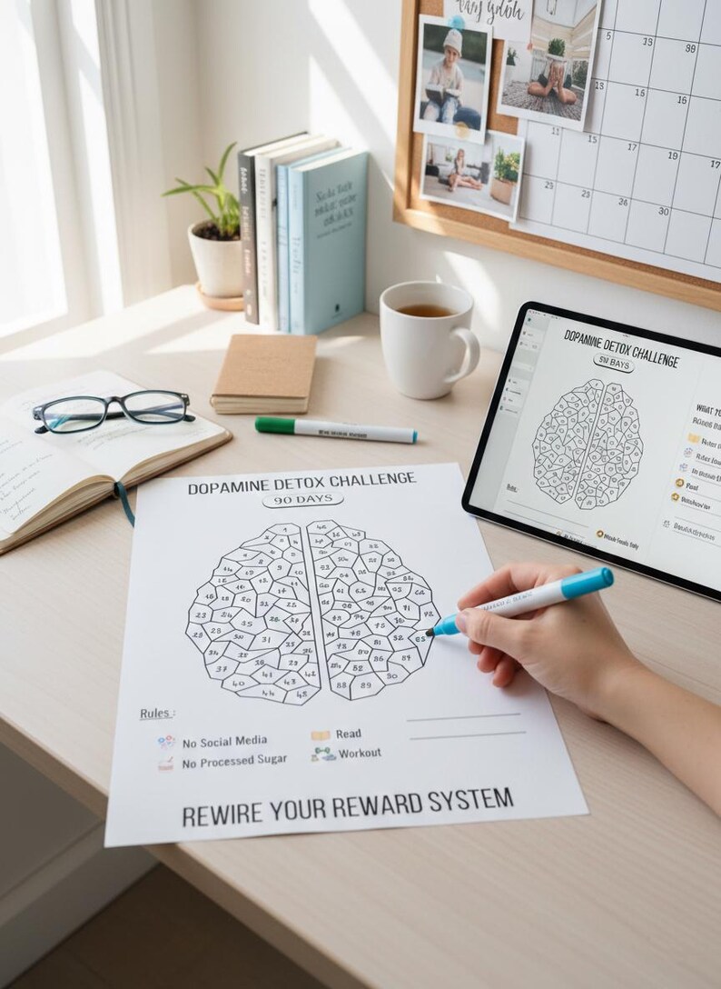 90 Day Dopamine Detox Challenge Tracker, Brain Maze Habit Rewire PDF ...
