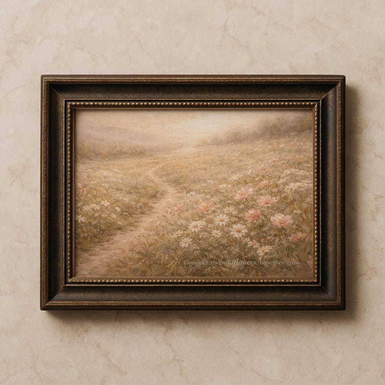 Cottagecore Landscape Wall Art Printable, Wildflower Field Painting ...