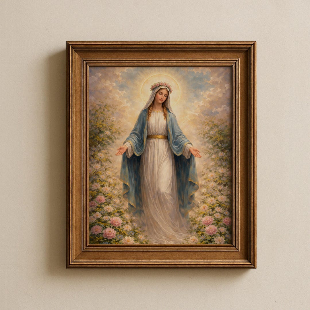 Virgin Mary Wall Art, Religious Painting, Madonna Wall Decor, Christian ...