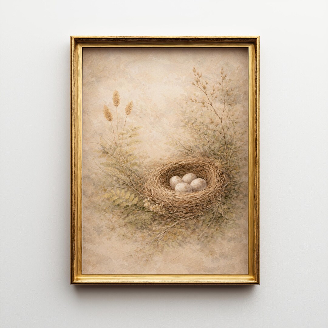 Vintage Bird Nest Wall Art Printable, Soft Nature Watercolor ...