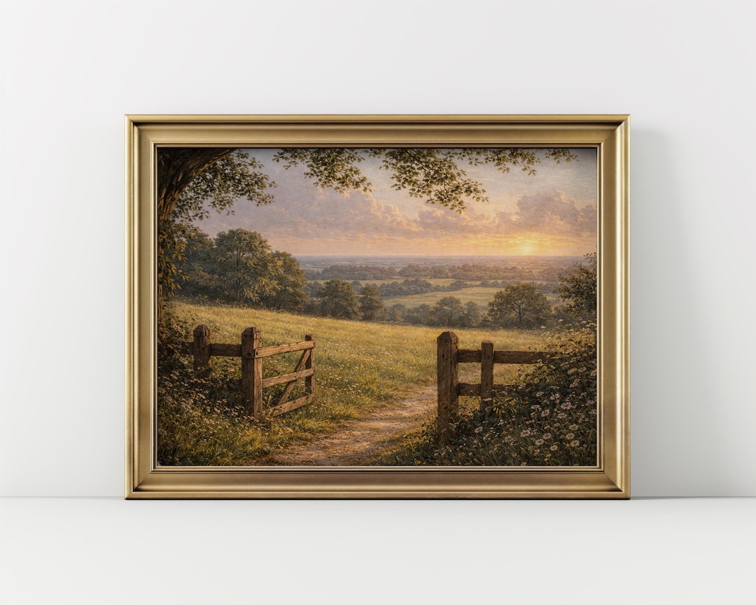 Vintage Countryside Landscape Printable Wall Art, Rustic Meadow Path ...