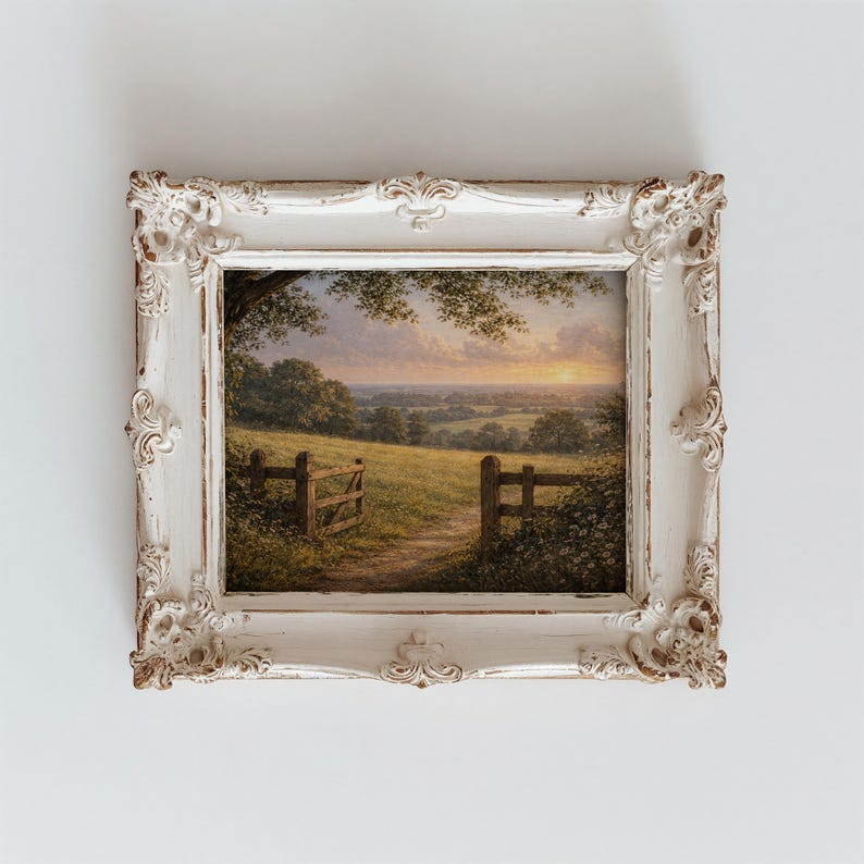 Vintage Countryside Landscape Printable Wall Art, Rustic Meadow Path ...