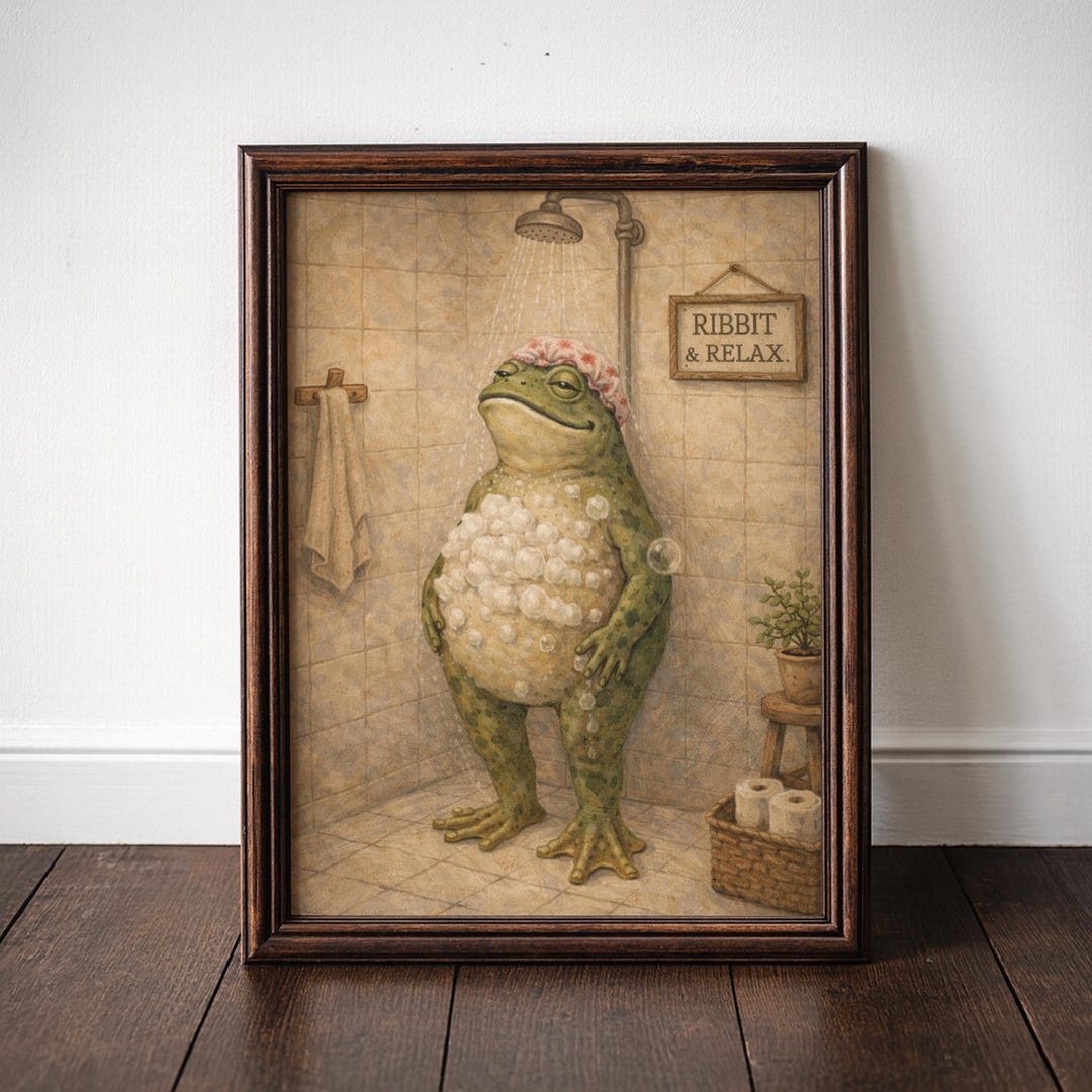 Funny Frog Bathroom Wall Art, Ribbit and Relax Print, Farmhouse ...