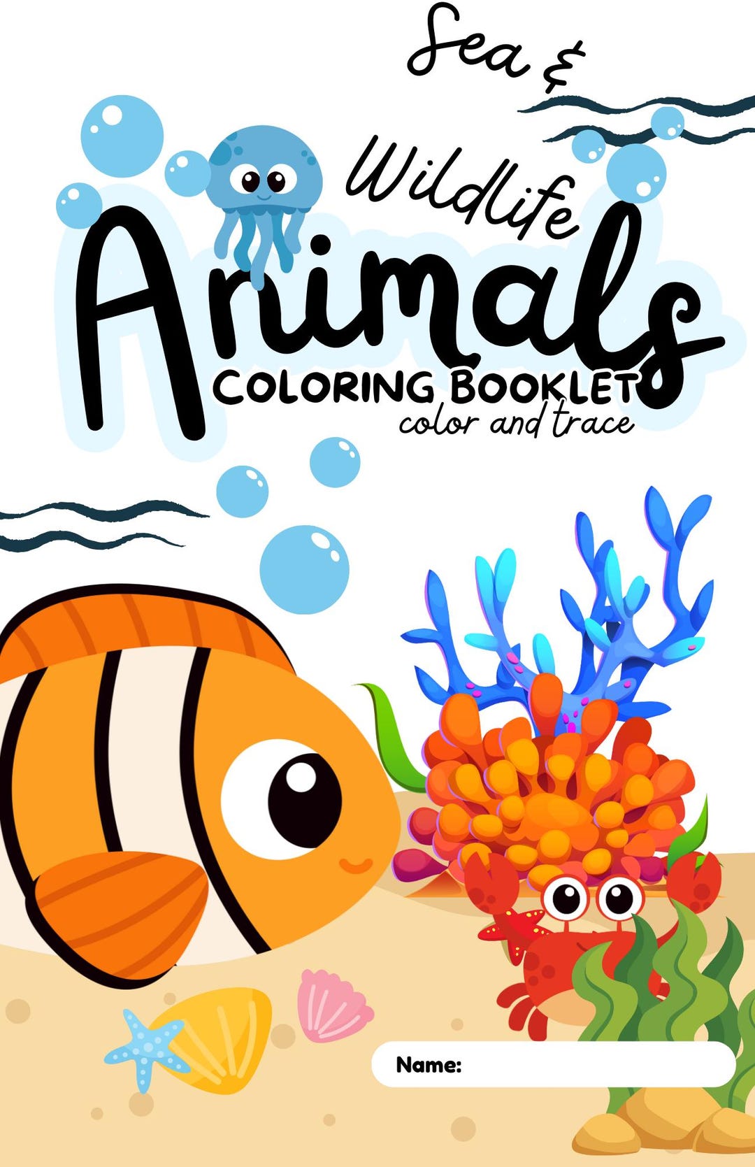 Sea and Wildlife Animals Coloring Pages Book Ebook Fish Giraffe Snake ...