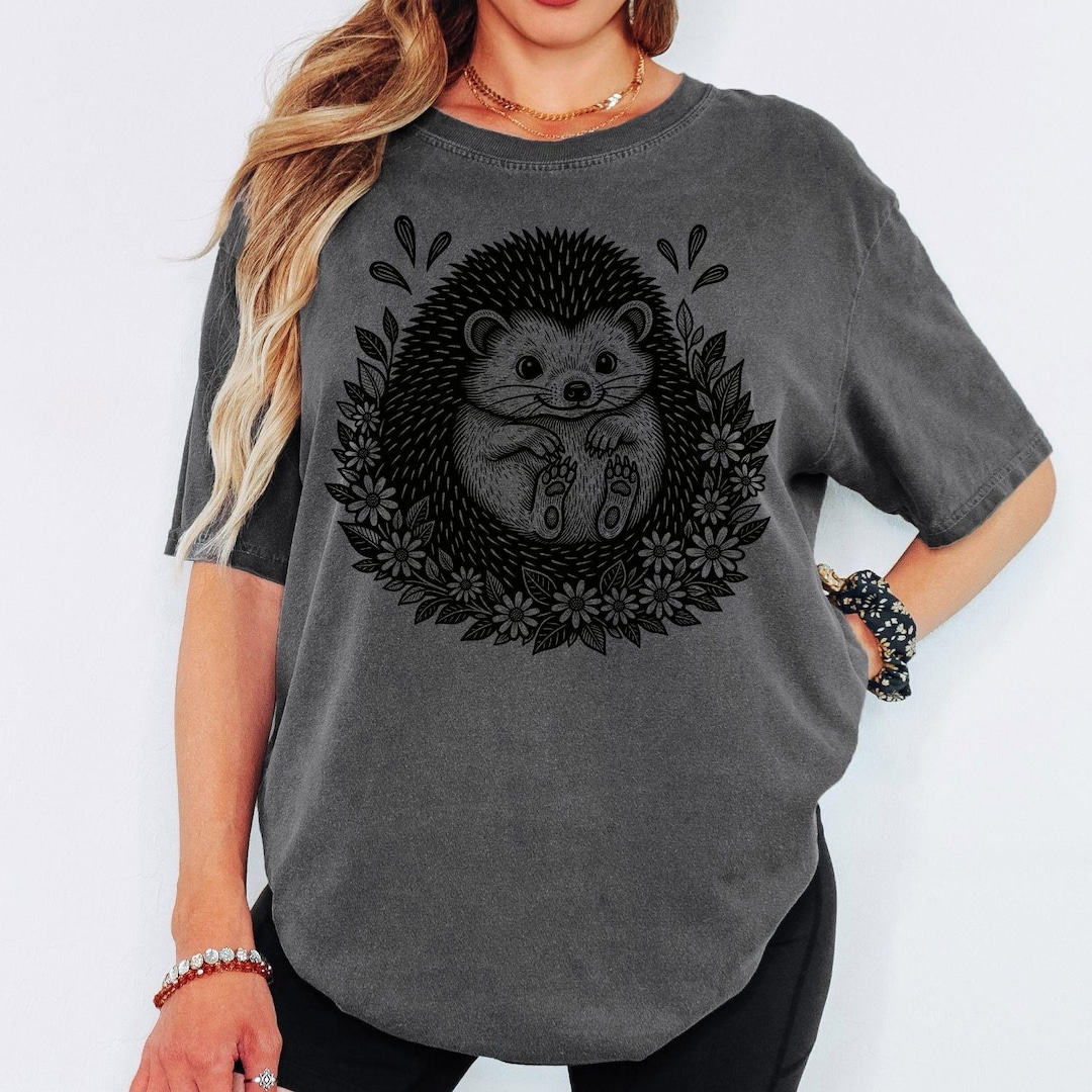 Comfort Colors® Hedgehog Shirt, Linocut Hedgehog Graphic Tee, Woodland ...