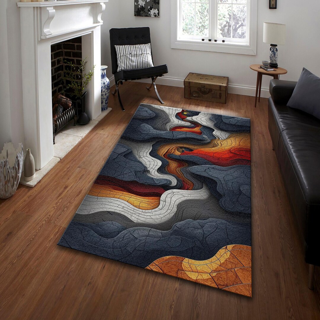 3D Abstract Layered Area Rug - Modern Topographic Map Floor Mat - Non ...