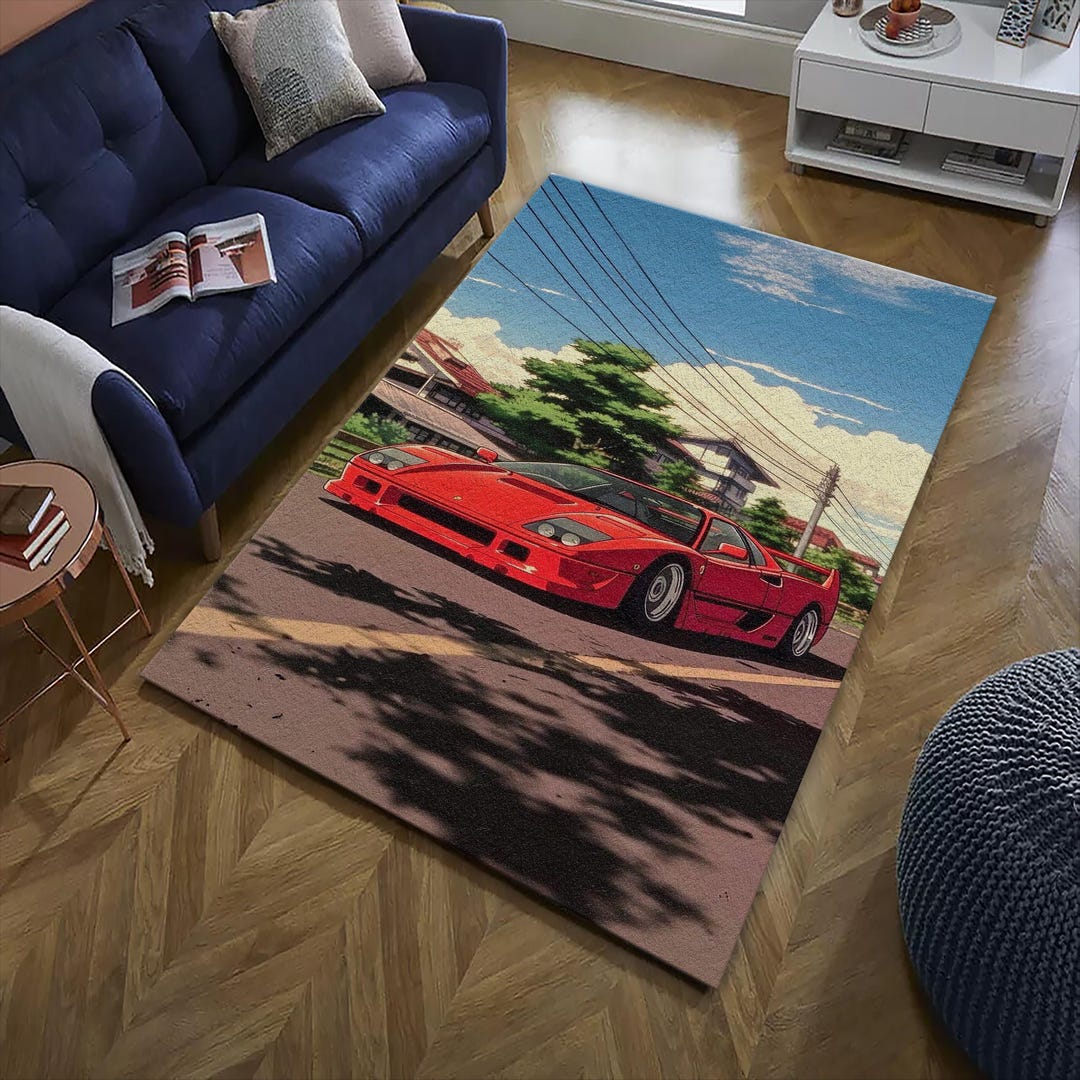 Retro Ferrari F40 Rug - 1987 Classic Supercar Magazine Cover Mat - Non ...