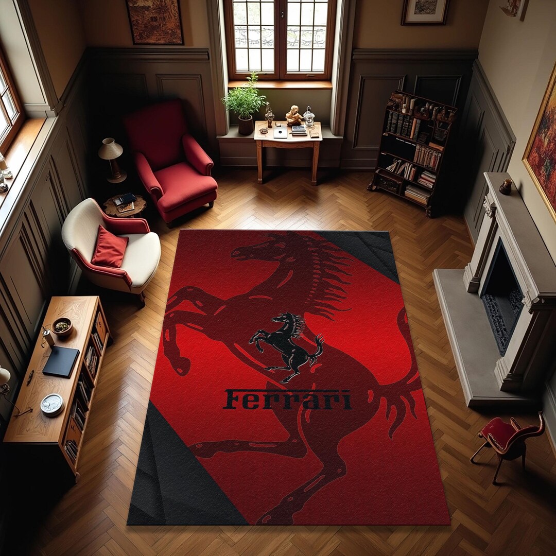 Ferrari Inspired Rug – Red Sports Car Area Mat, Man Cave Decor - Etsy