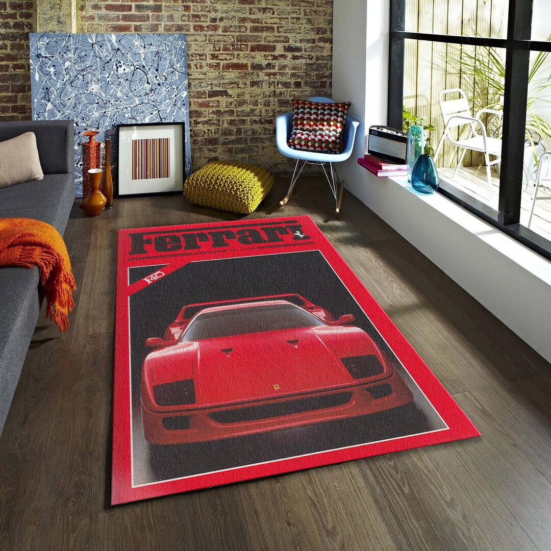 Retro Ferrari F40 Rug - 1987 Classic Supercar Magazine Cover Mat - Non ...