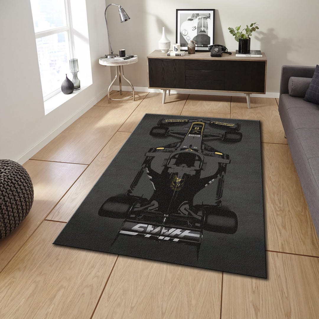 Formula 1 Race Car Rug - Black & Gold F1 Technical Art Mat - Non-slip ...