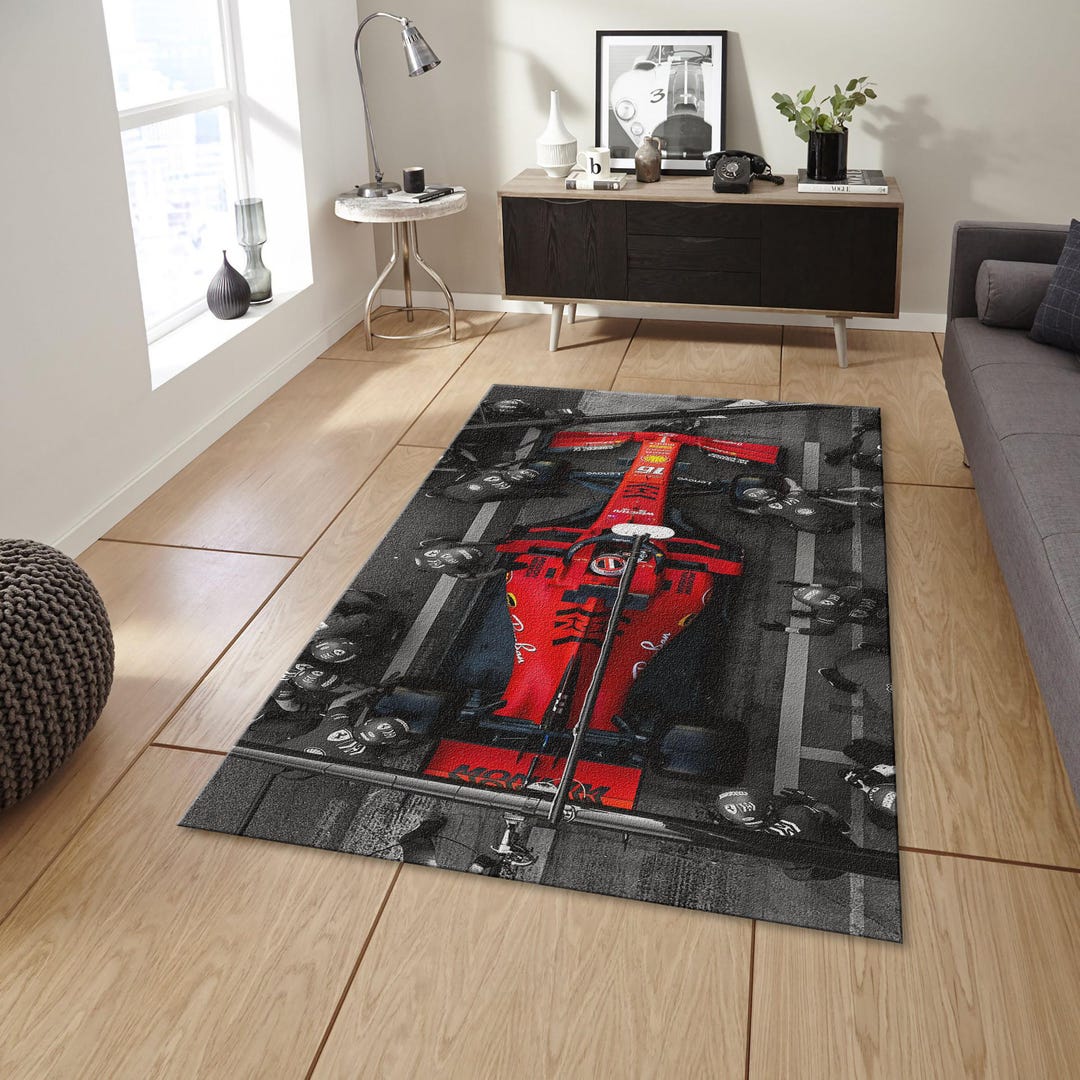 Formula 1 Race Car Rug - Black & Gold F1 Technical Art Mat - Non-slip ...