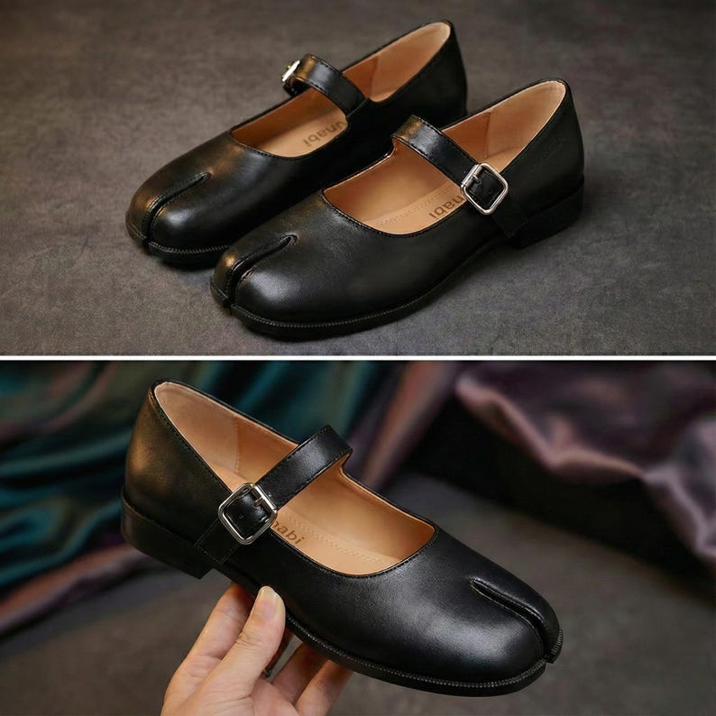 Black Tabi Mary Janes, Split Toe Flats, Traditional Japanese Women's ...
