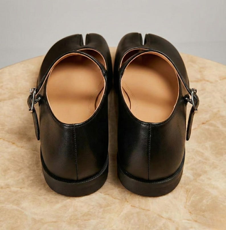 Black Tabi Mary Janes, Split Toe Flats, Traditional Japanese Women's ...