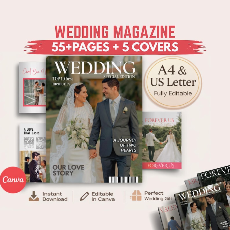Editable Wedding Magazine Canva Template, Wedding Photo Album, Bridal ...