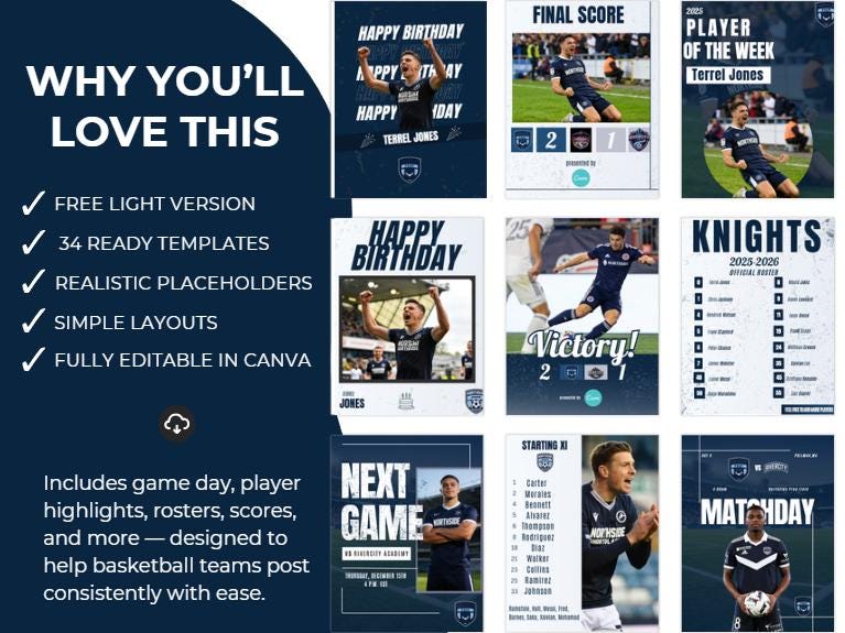 Soccer Social Media Canva Template | Editable Game Day Graphics ...