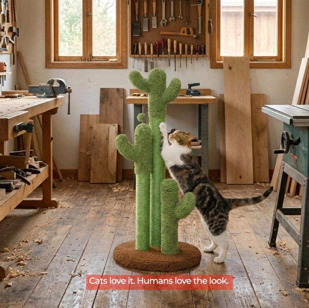 Cactus Cat Scratching Post for Indoor Cats – Triple Sisal Scratcher for ...