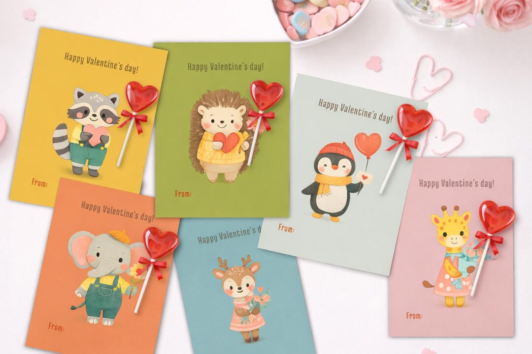 Animal Valentine Cards – Printable, for Kids, Kawaii, Girly Style ...