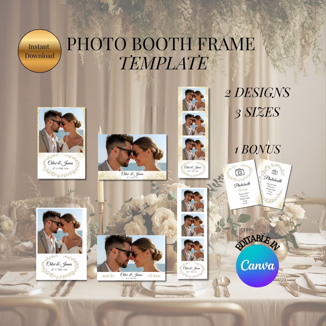 Customizable Gold Chic Photo Booth Frame Template (postcard, Polaroid ...