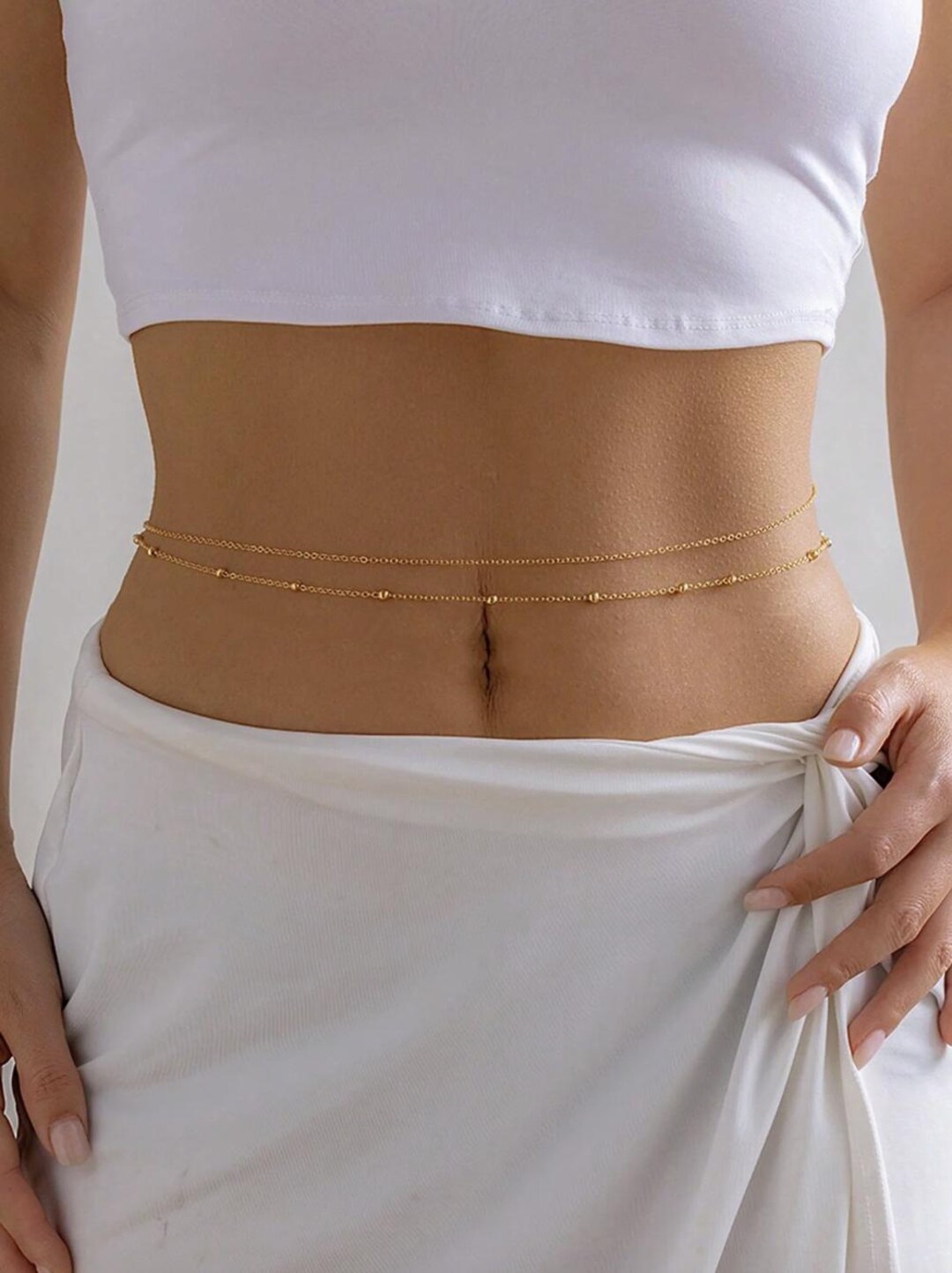 Double Layer Beaded Belly Chain Twisted Body Jewelry Adjustable Summer ...