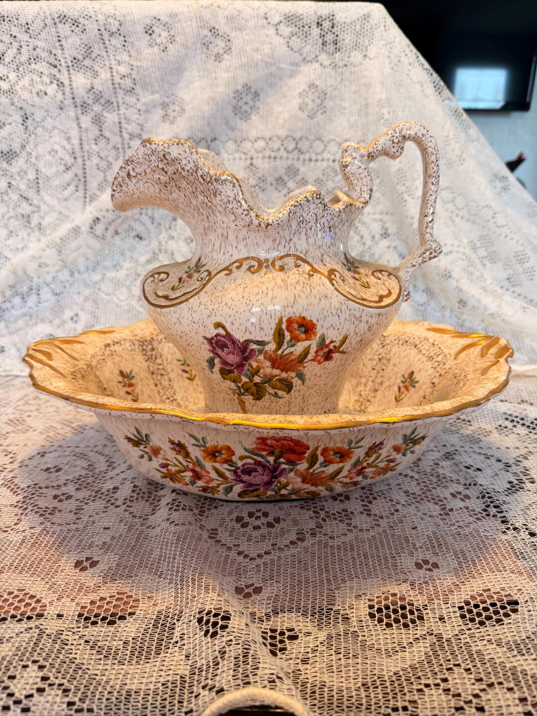 Mid-century European Floral Centerpiece Bowl, Hand-finished Ceramic ...