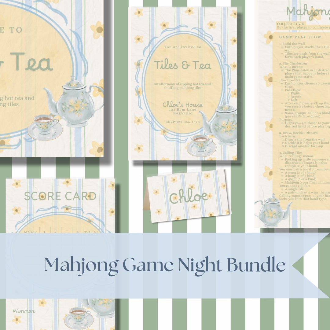 Mahjong Tea Party Printable Bundle | Invitation, Scorecard (digital ...