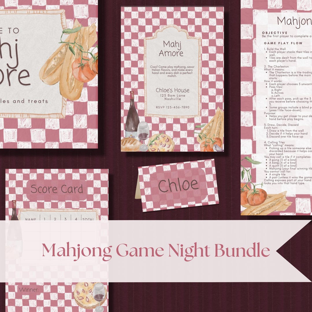Italian Mahjong Dinner Party Kit | Printable Invitation, Score Cards ...