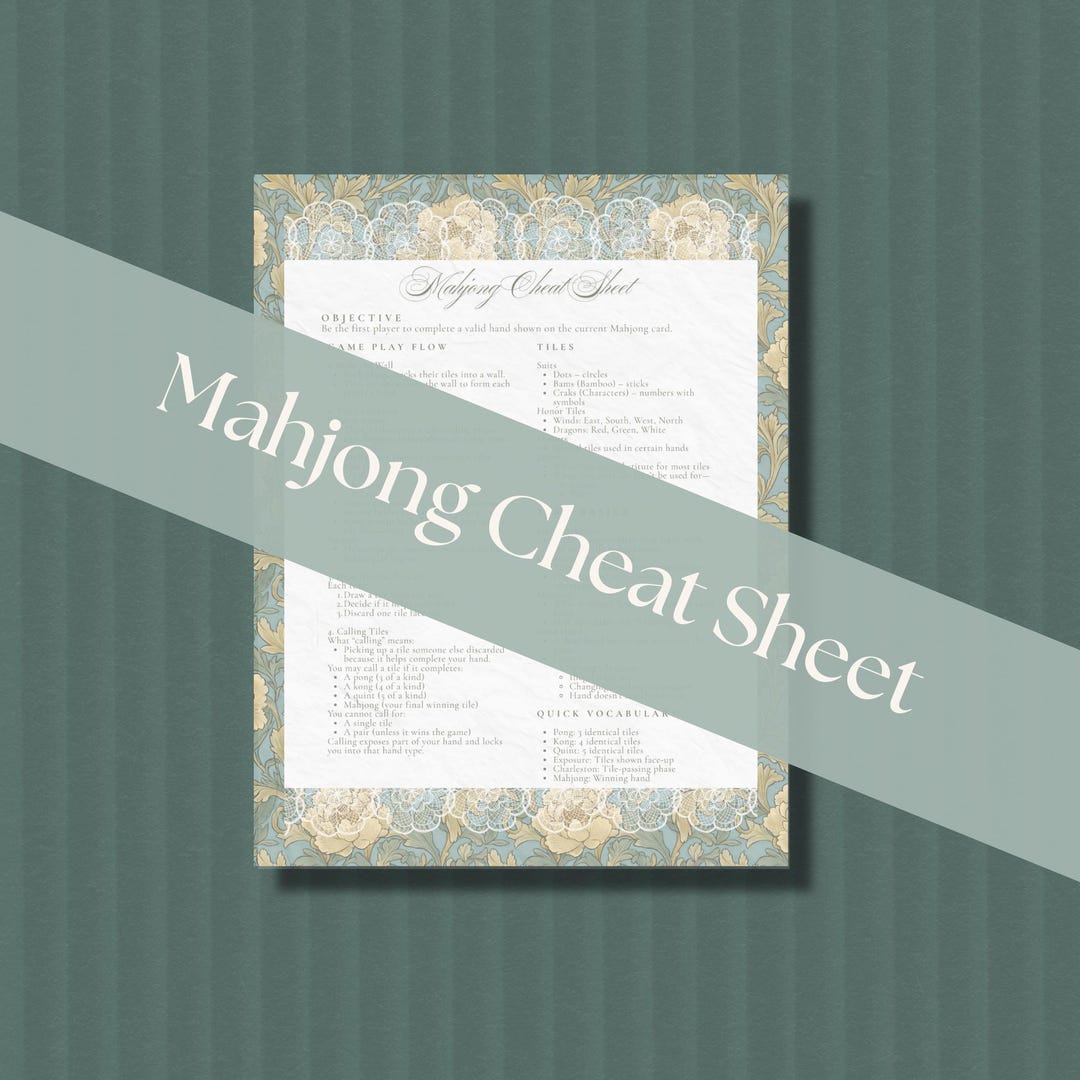Floral Mahjong Cheat Sheet | Beginner Rules Guide (digital Download) - Etsy