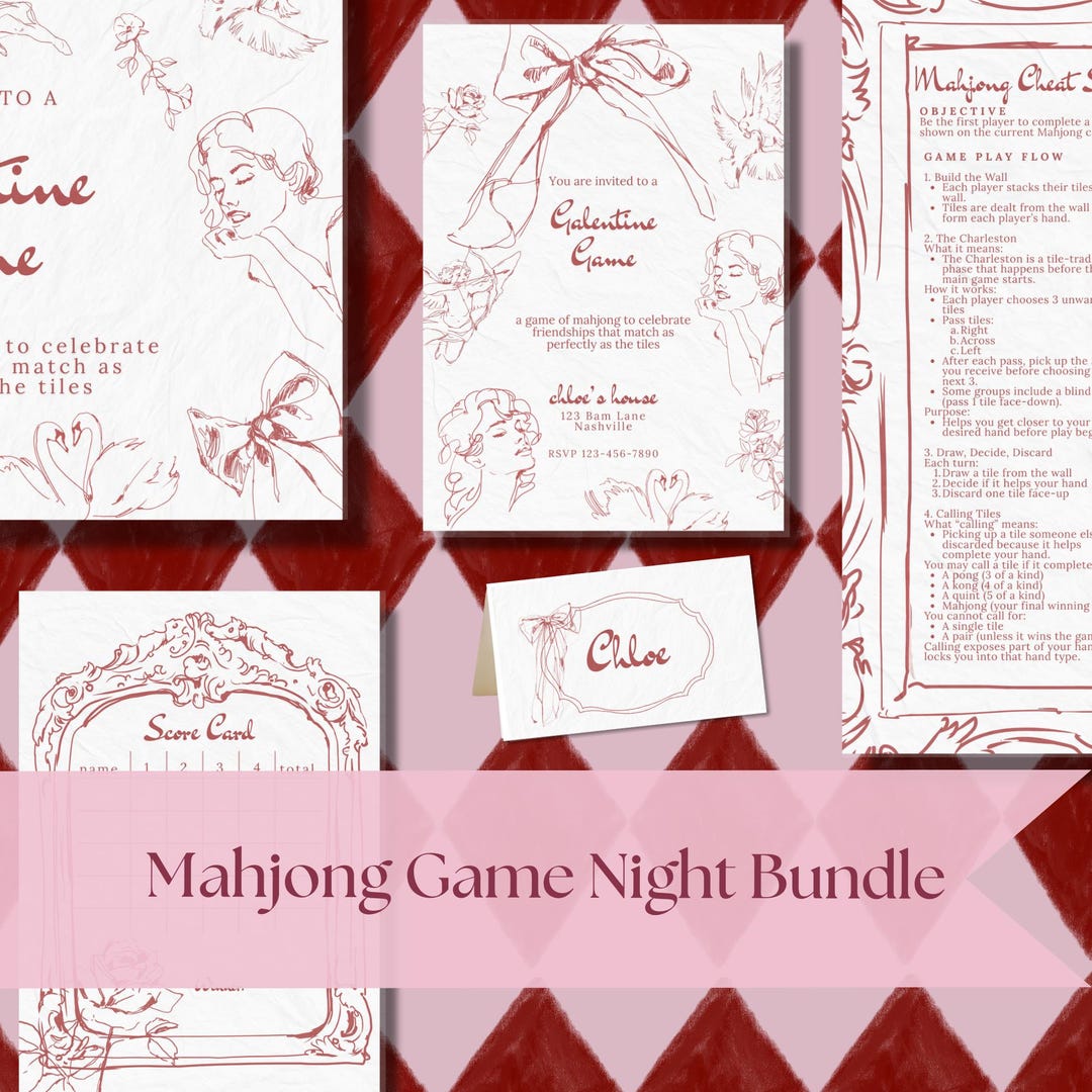 Galentine's Mahjong Party Kit | Editable Invitations & Scorecards ...