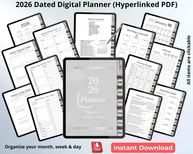 2026 Dated Digital Planner (hyperlinked PDF) - 12-month iPad Planner ...