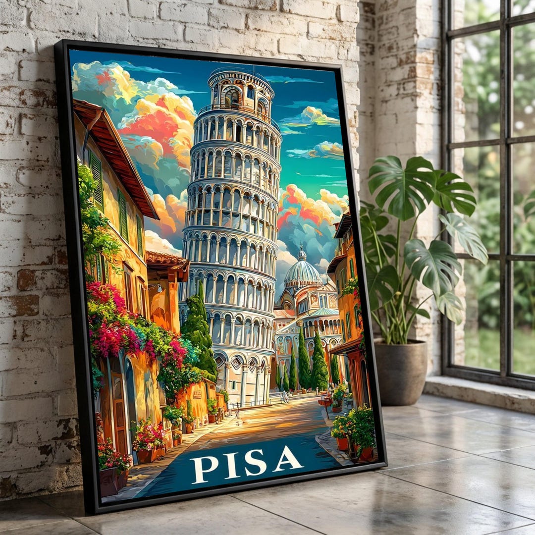 Vibrant Pisa Italy Canvas, Leaning Tower Art, Tuscan Street Scene ...