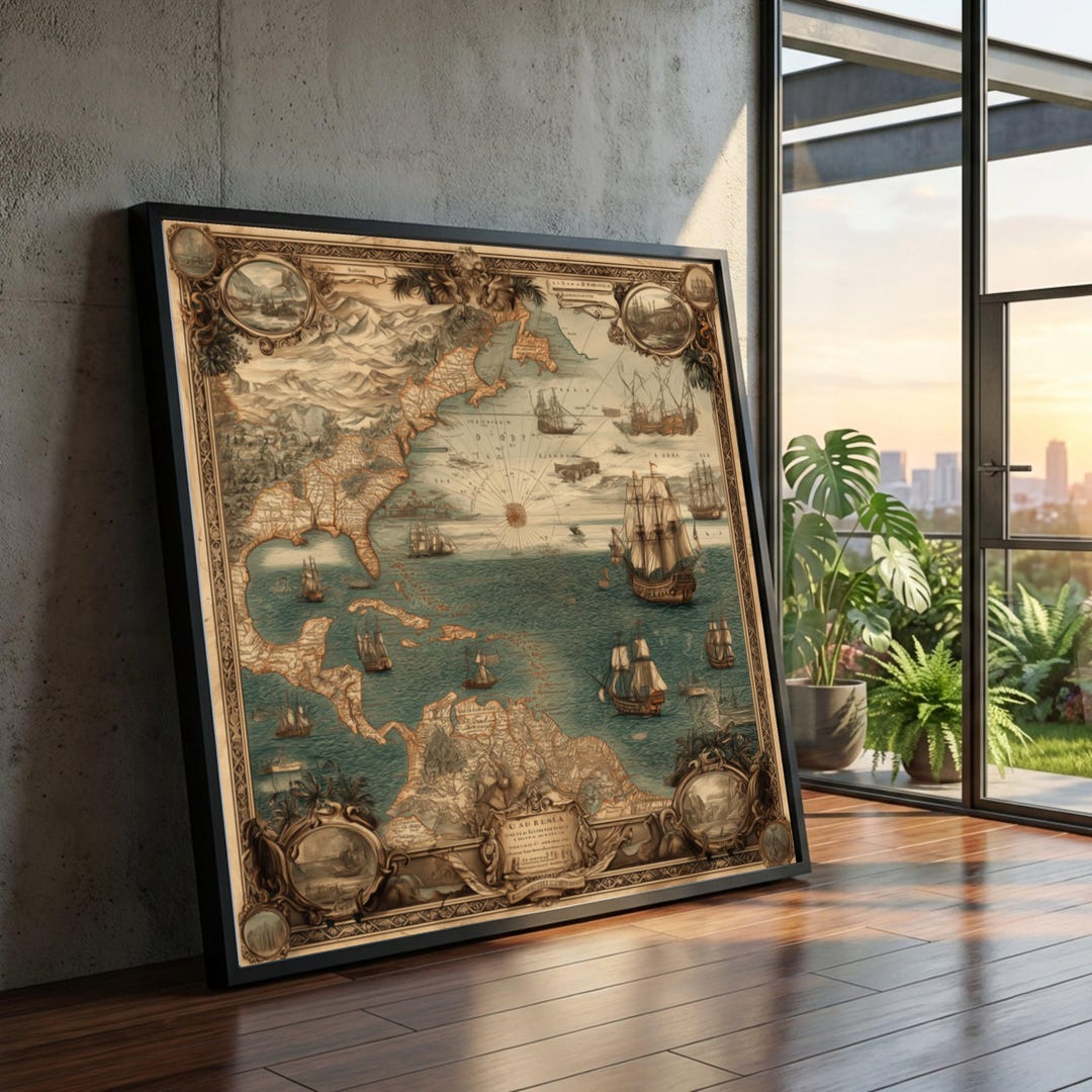 Vintage Nautical Map Canvas, Antique Maritime Wall Art, Old World ...