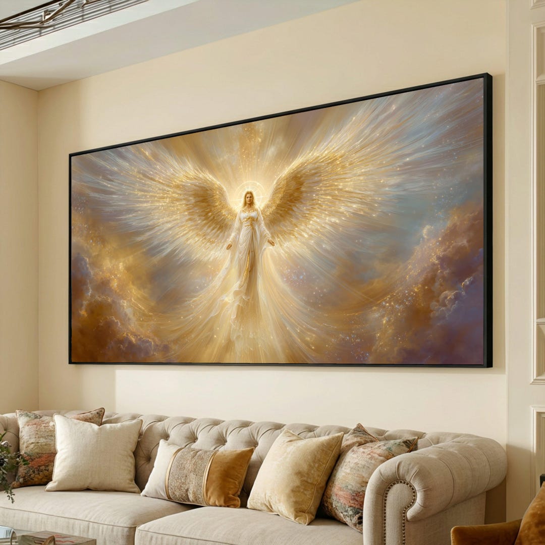 Radiant Angelic Figure Canvas, Heavenly Light Artwork, Spiritual Wall ...