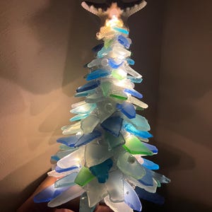 Sea Glass Lighted Christmas Tree - Aqua, Green, Clear 10" - Natural ...