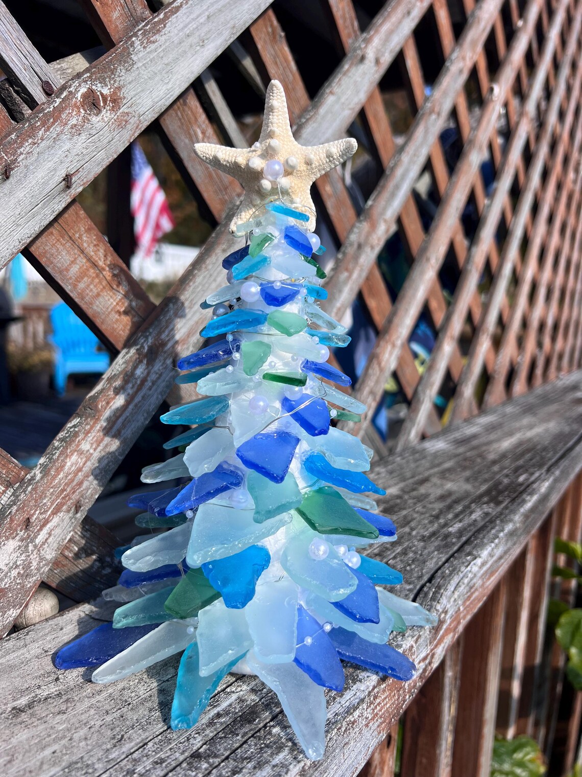 Sea Glass Lighted Christmas Tree - Aqua, Green, Clear 10" - Natural ...
