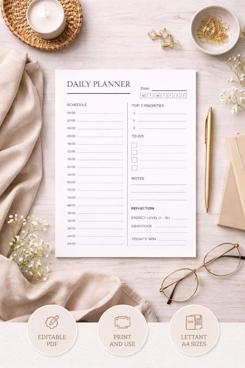 Minimalistic Daily Planner Printable | Instant Download PDF | Track ...