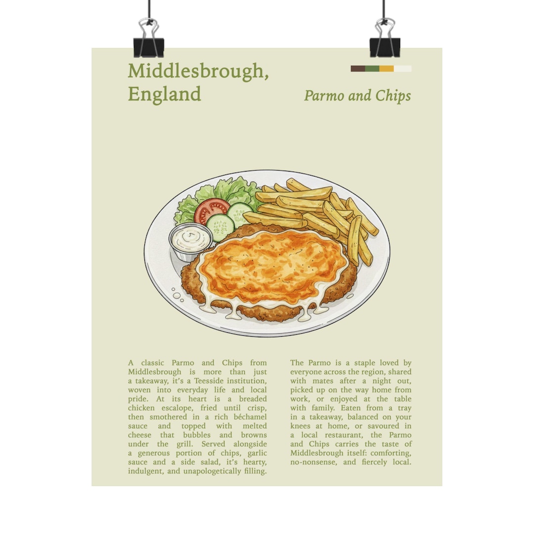 Middlesbrough Parmo and Chips Poster | Food Illustration, Funny Parmo ...