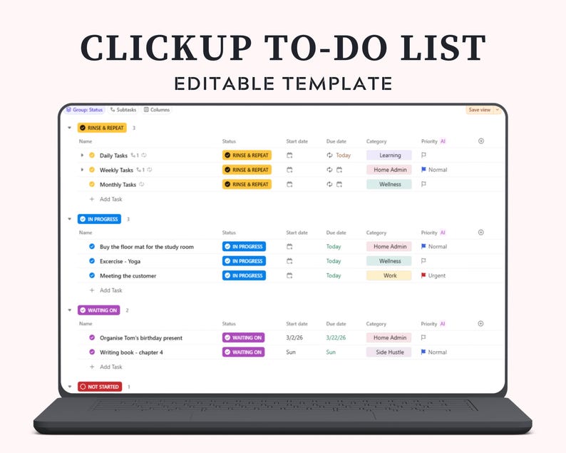 Clickup To-do List Template | Daily, Weekly, Monthly Task Manager ...