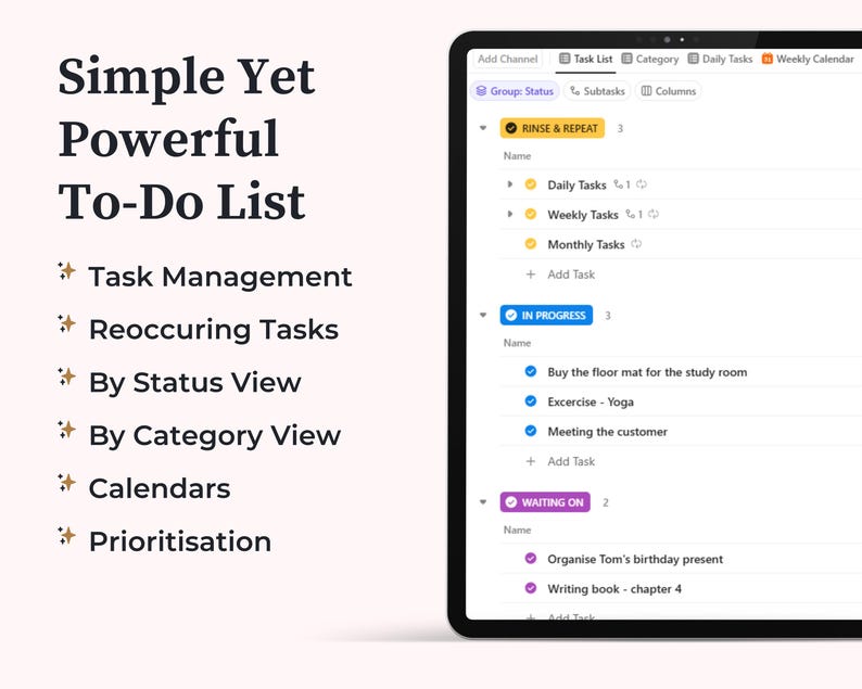 Clickup To-do List Template | Daily, Weekly, Monthly Task Manager ...