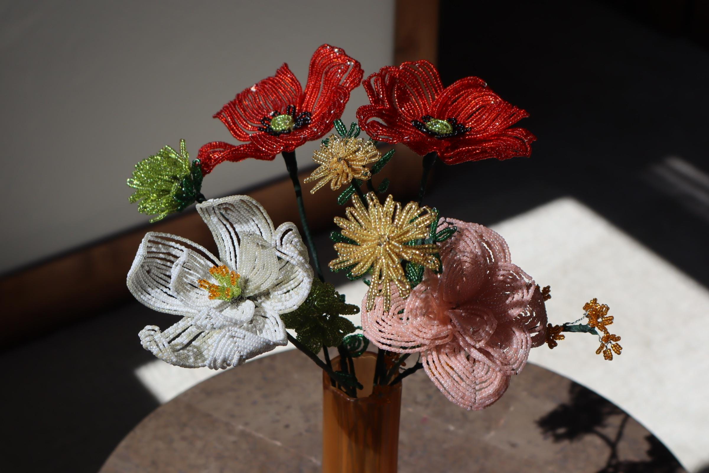French Beaded Singular Flower, Handcrafted Flower Stem - Etsy