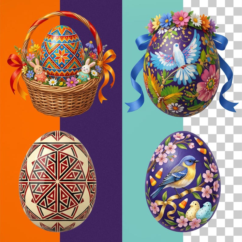 Pysanky Eggs Clipart Bundle: Folk Ornament Art Easter Designs (26 Pngs ...