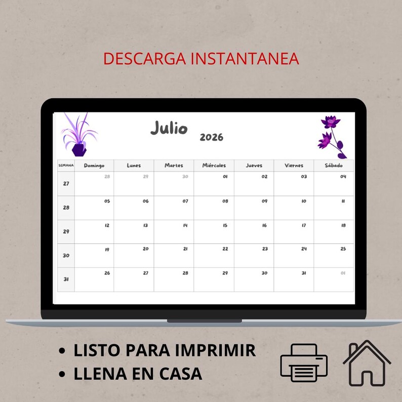 2026 Printable Calendar Spanish — Monday & Sunday Start Minimalist ...