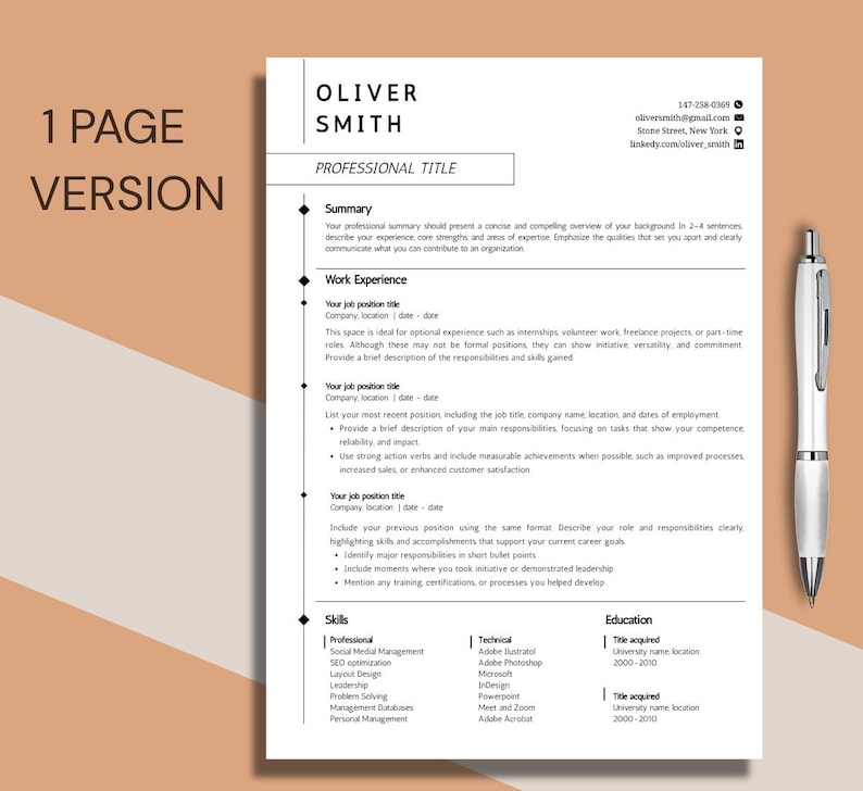 ATS Friendly Resume Template for Word & Canva | Modern Professional CV ...