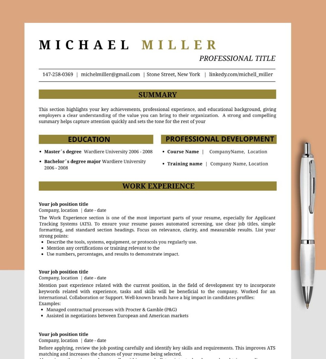 Minimalist Teacher Resume Template | ATS Friendly Education CV Canva ...